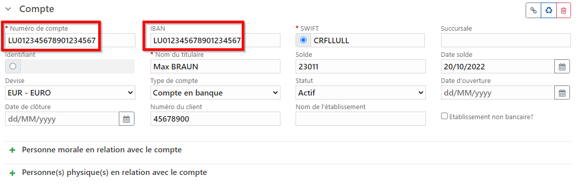 IBAN – à indiquer deux fois – FAQ goAML